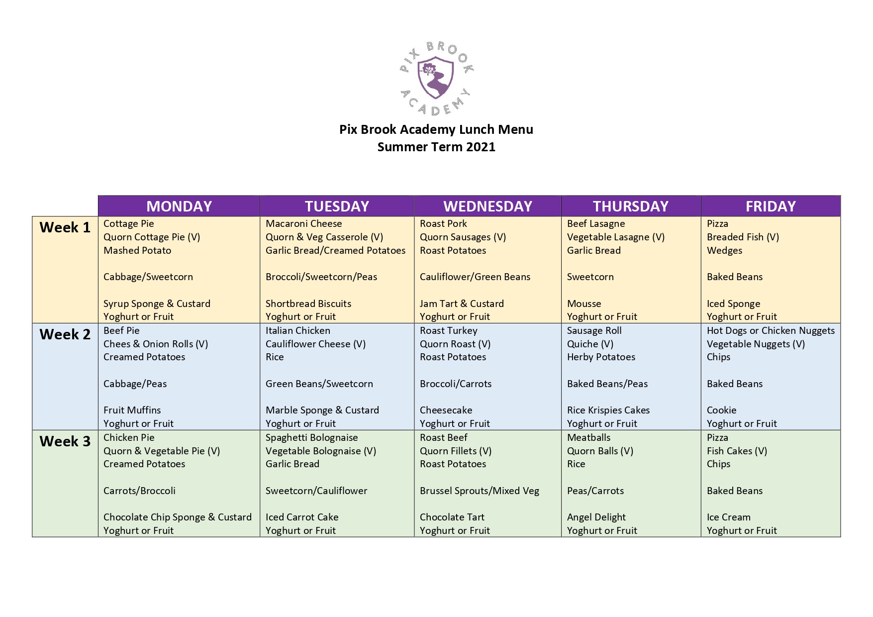 Pix Brook Academy - School Day & Lunch Provision
